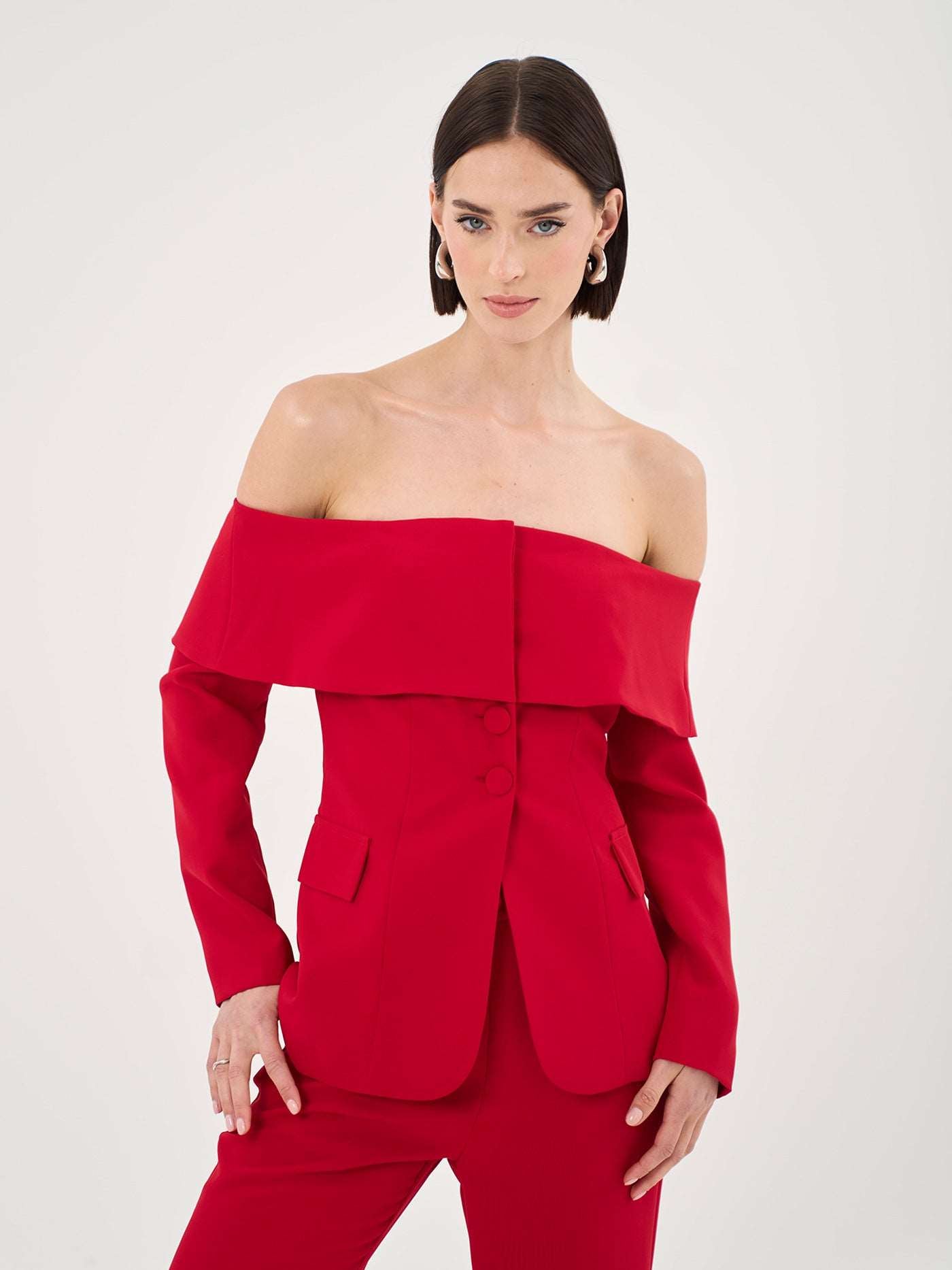 Longline Corset Bandeau Blazer Top In Red – Extro&Vert