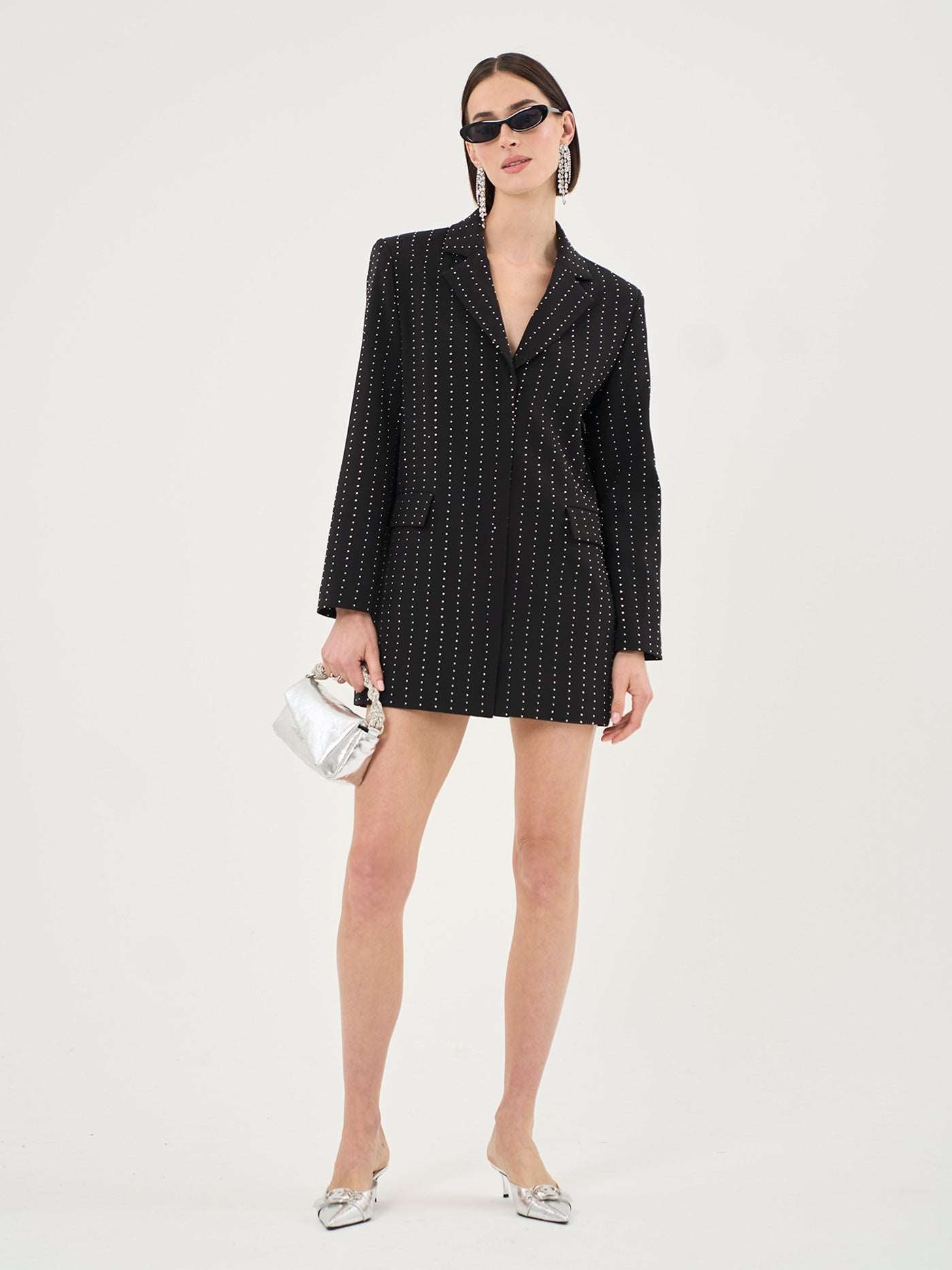 DIAMANTE PINSTRIPE OVERSIZED BLAZER DRESS – Extro&Vert